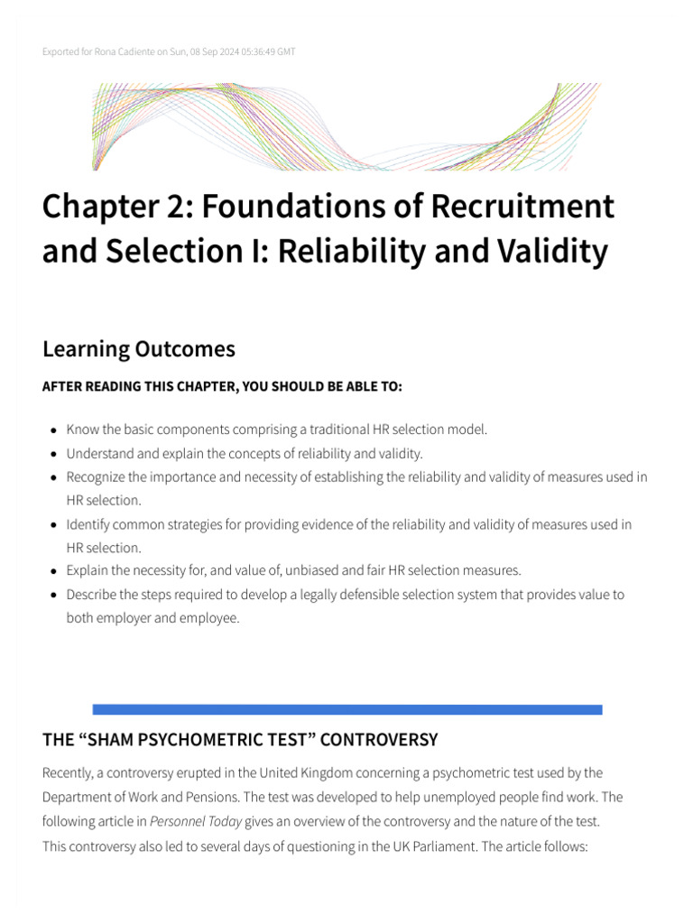 Chapter 2 - Foundations of Recruitment and Selection I - Reliability ...