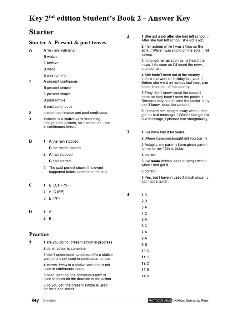Key2e SB2 Answerkey | PDF | Verb | Sports