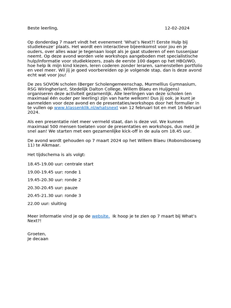 What's Next Informatiebrief | PDF