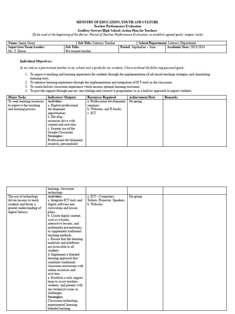 Action Plan | PDF | Educational Technology | Teachers