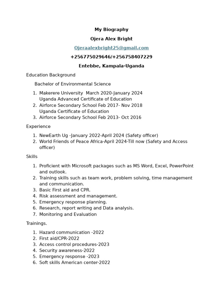 Biography of Alex Ojera | PDF | Computers
