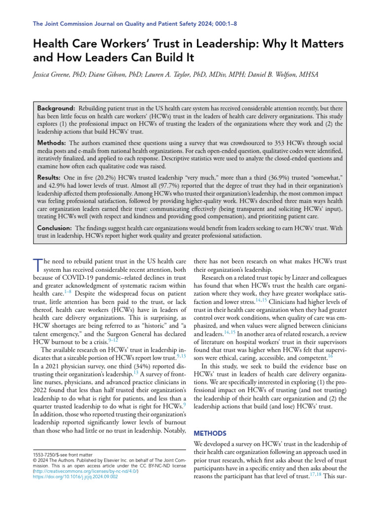 PIIS1553725024002836 | PDF | Leadership | Health Care