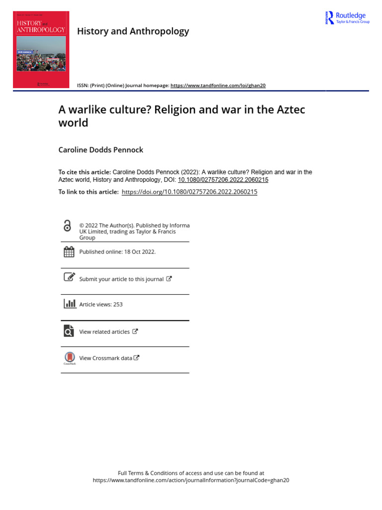 A Warlike Culture - Religion and War in The Aztec World | PDF
