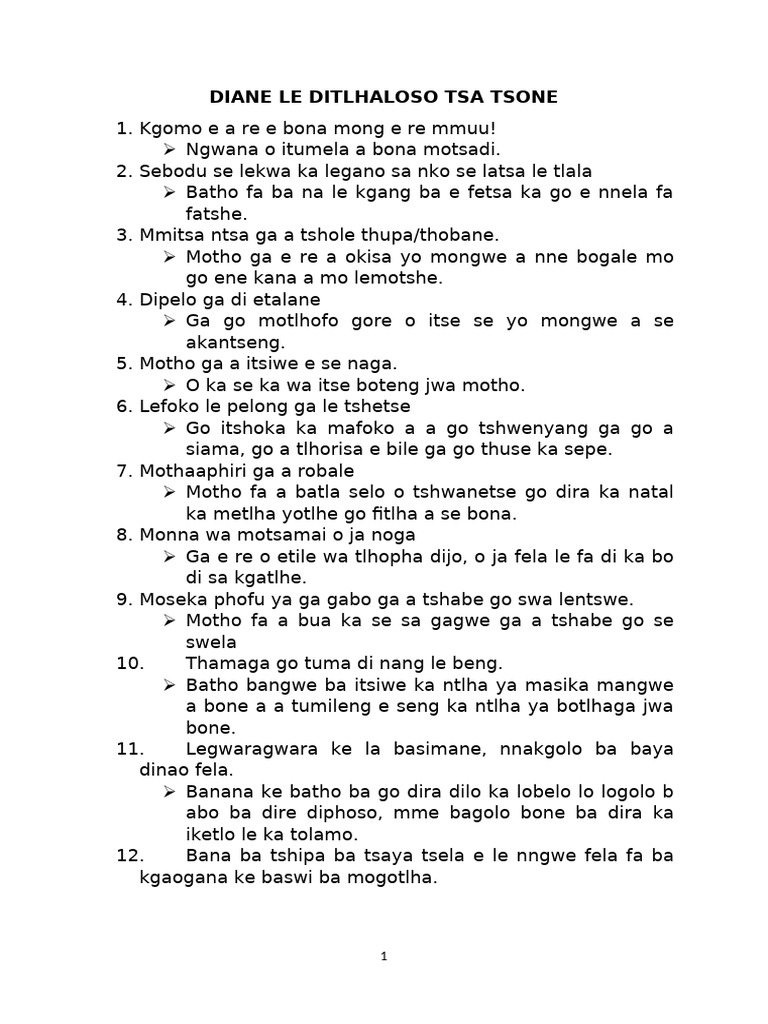 Diane Le Ditlhaloso Tsa Tsone | PDF