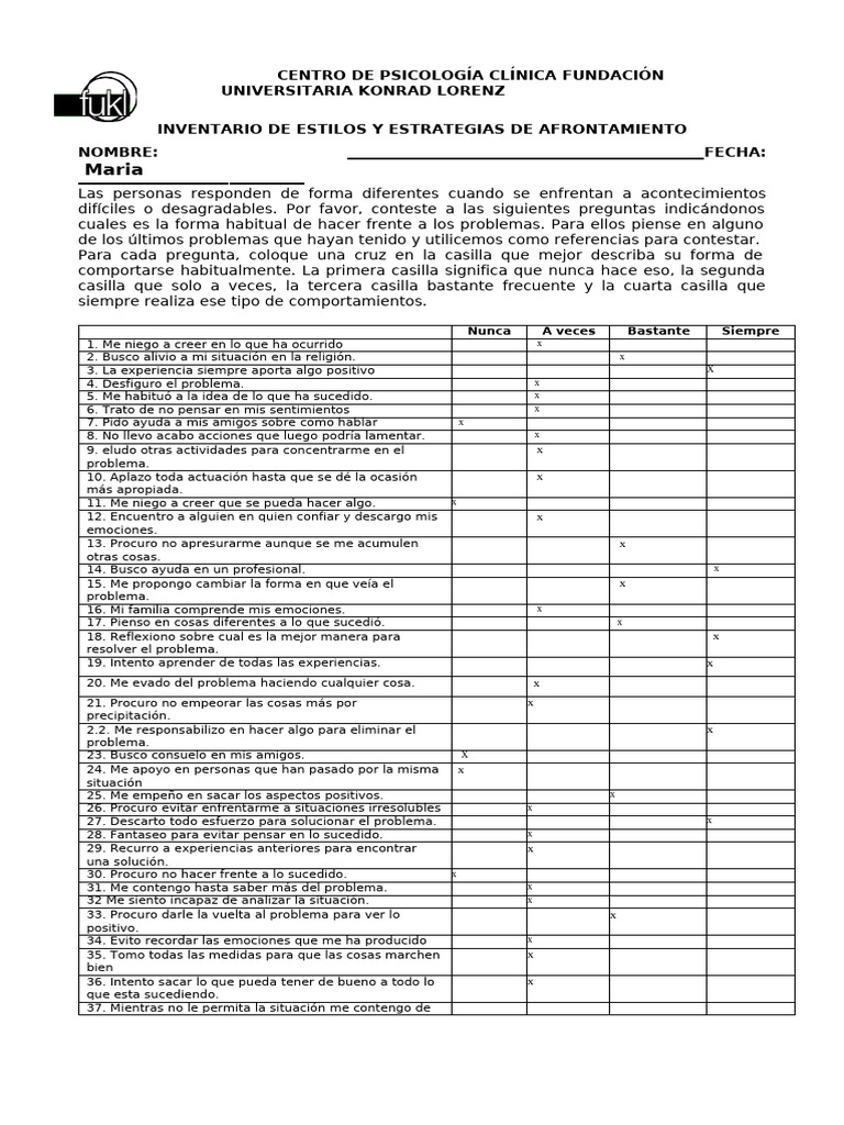 Inventario Estilos y Estrategias de Afrontamiento (2) Maria | PDF | Las ...