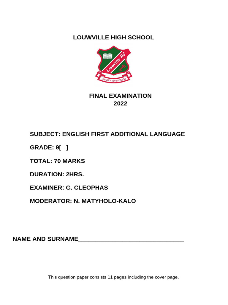 Gr9 English (FAL) November 2022 Question Paper | PDF | Smallpox | Vaccines