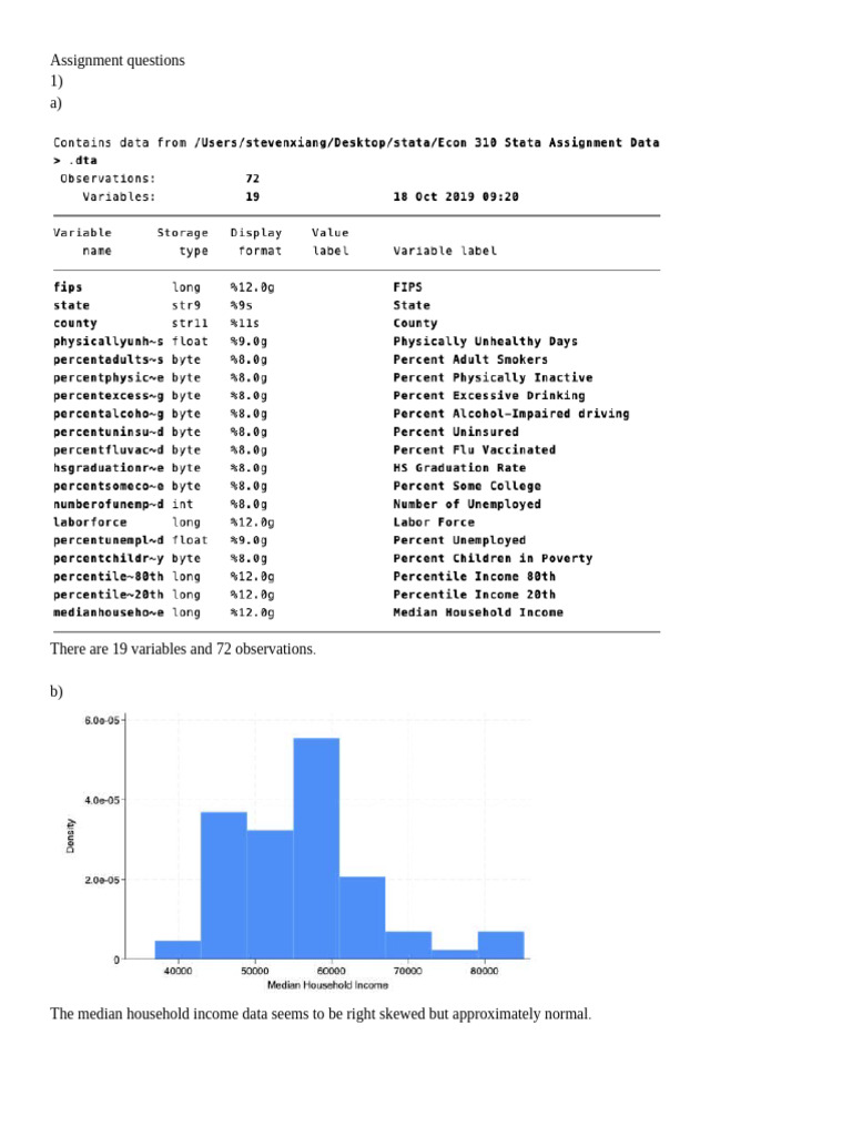 ECON 310 Stata Assignment | PDF | Statistical Significance | P Value