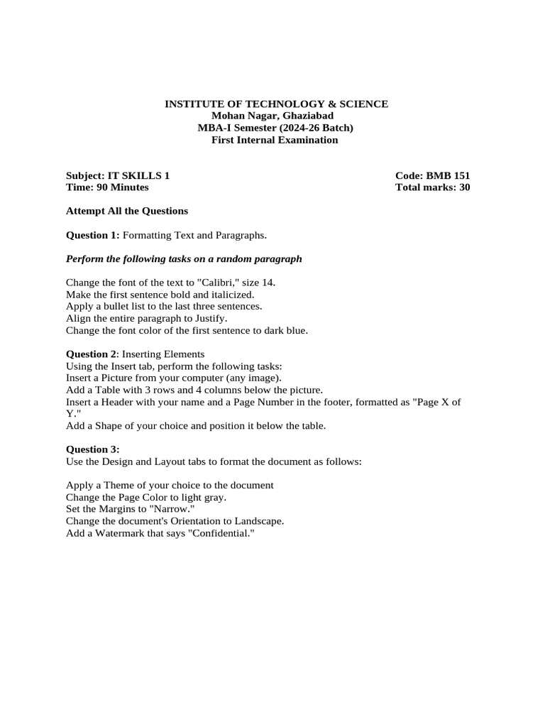 ITSKILLS-1 (Internal Paper) | PDF