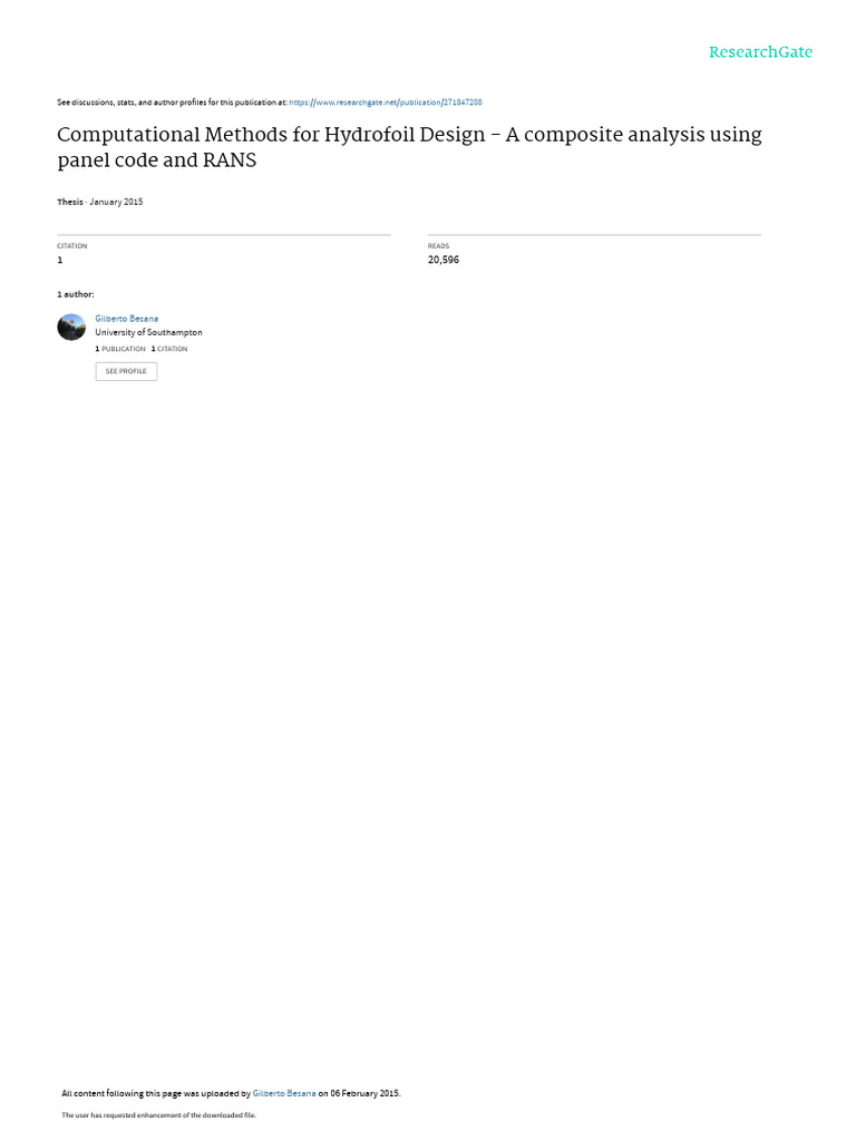 Computational Methods For Hydrofoil Design - A Composite Analysis Using ...