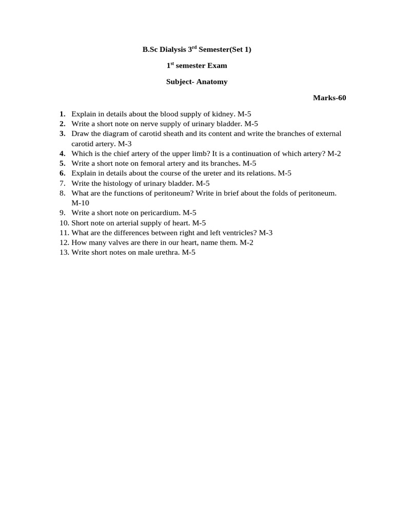 Dialysis 3rd Semester Final Exam Set 2 | PDF | Art