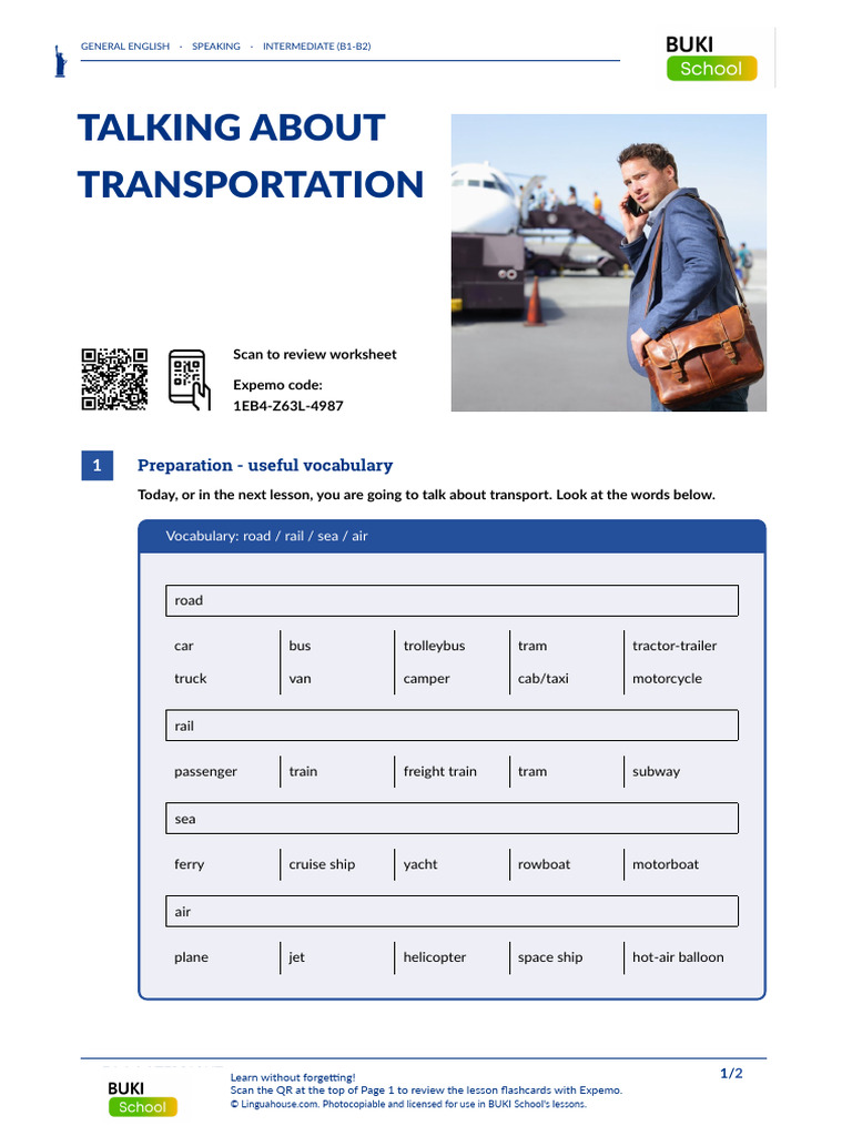 Intermediate English: Transportation Vocabulary | PDF | Vocabulary ...