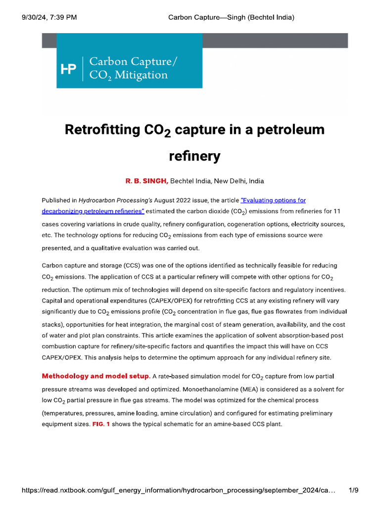 Co2 Capture in A Refinery | PDF