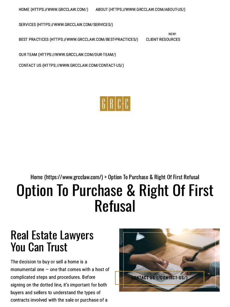 Option To Purchase & Right of First Refusal | PDF | Option (Finance ...