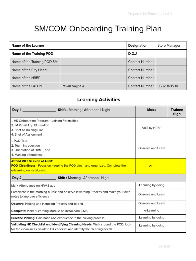 SM - COM Onboarding Training Plan - 10 Days | PDF | Educational Technology