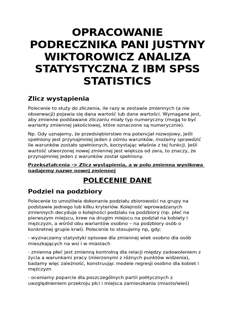 Opracowanie Podrecznika Pani Justyny Wiktorowicz Analiza Statystyczna z ...