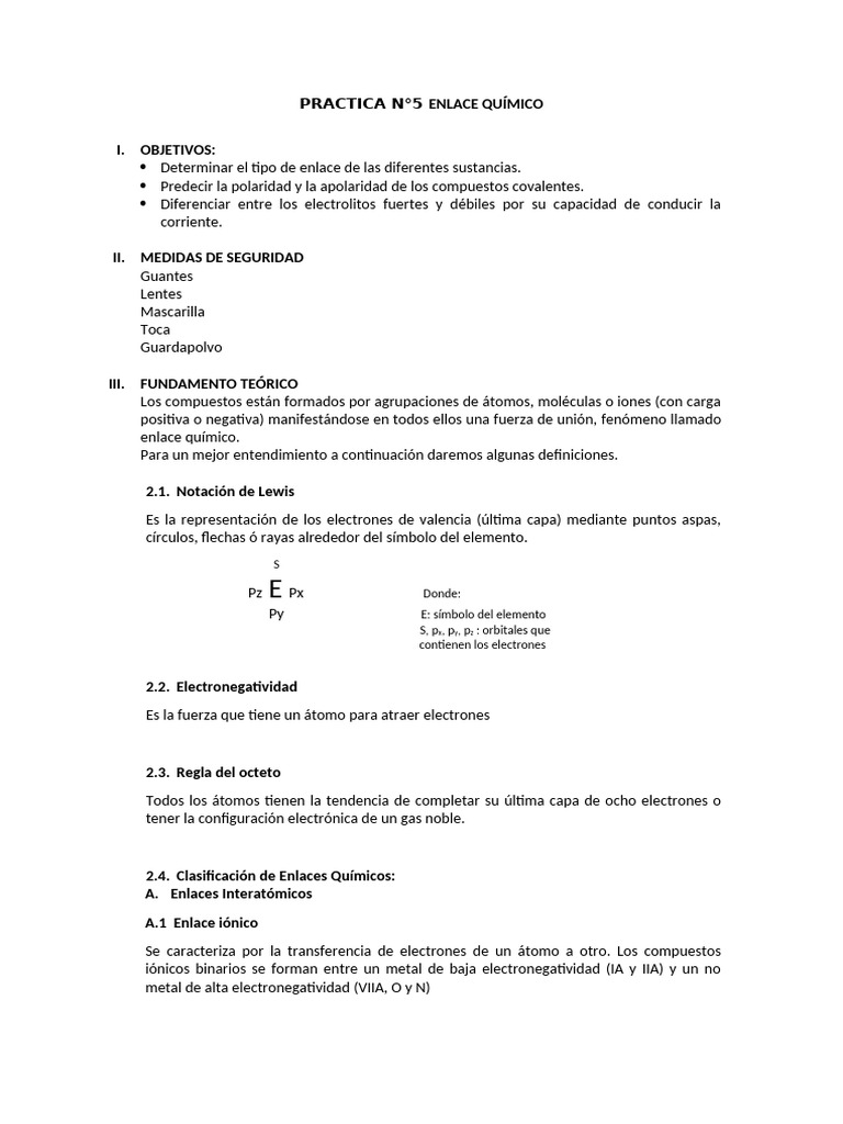 Practica N°5 Enlace quimico | PDF | Enlace químico | Enlace covalente