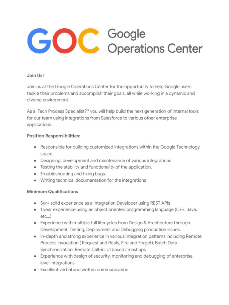 Goc Tomo Integration Developer Job Description 2 2 Pdf Disability