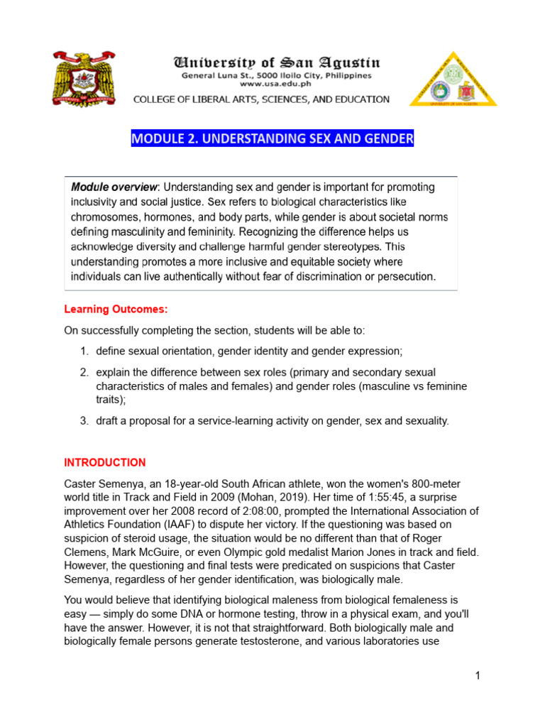 Module 2 - v2 - Understanding Sex and Gender - Docx 1 | PDF | Sexual Orientation | Gender
