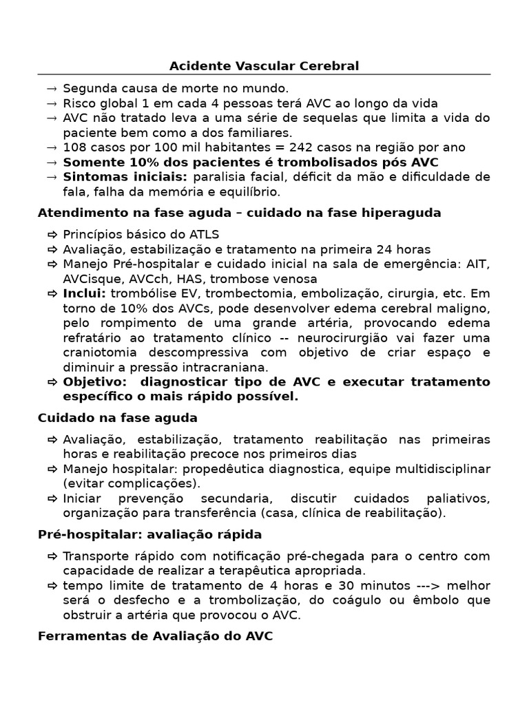 Acidente Vascular Cerebral | PDF | AVC | Medicina Clínica