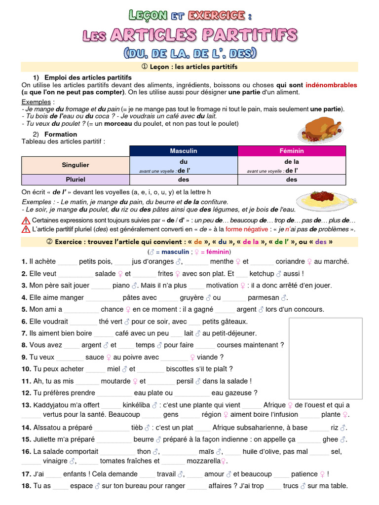 Les articles partitifs en français | PDF | Pluriel | Pains