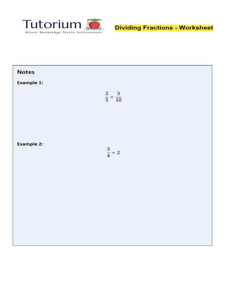 Dividing Fractions Worksheet | PDF