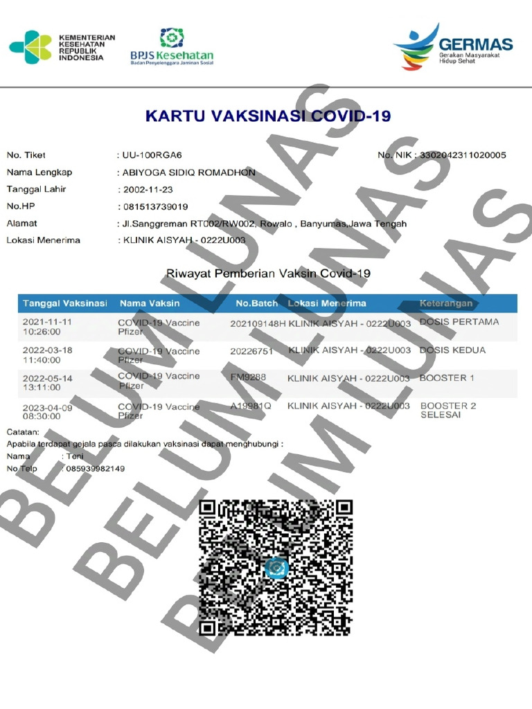 Surat Keterangan Vaksin Contoh - Harum | PDF