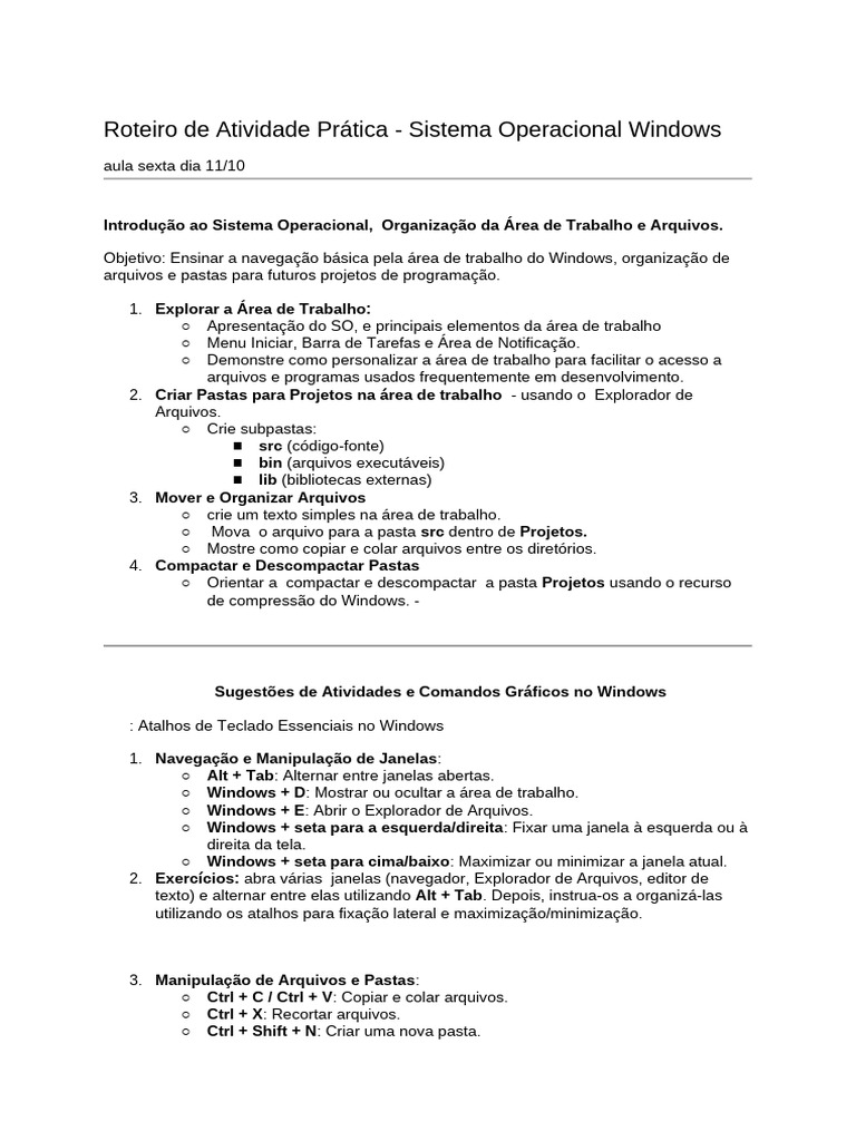 Roteiro de Atividade Prática - Sistema Operacional Windows | PDF | Microsoft Windows | Botão Ctrl