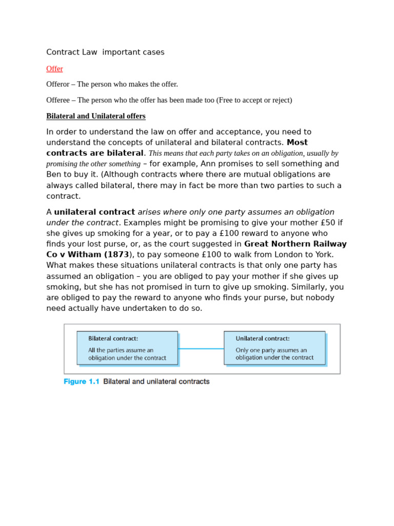 Contract Law important cases | PDF | Offer And Acceptance | Consideration