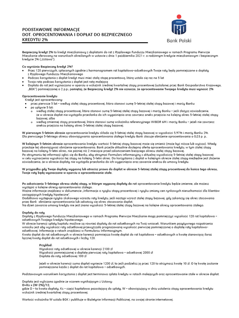 Podstawowe Informacje Bezpieczny Kredyt 2% | PDF