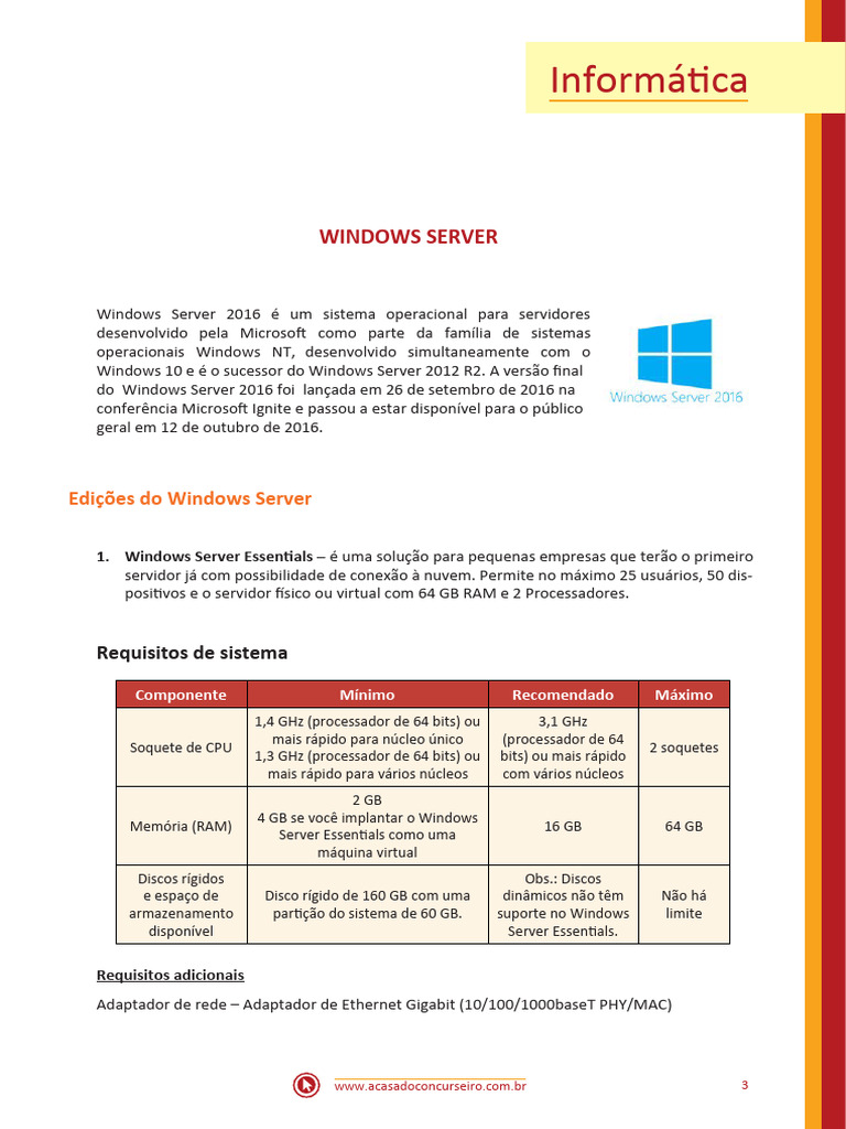 Guia Completo do Windows Server 2016 | PDF | Rede de computadores | Diretório ativo
