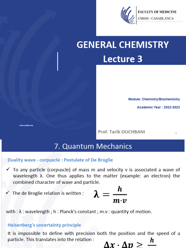 Lecture3 - General Chemistry - Prof - OUCHBANI-2022-2023 | PDF | Atomic Orbital | Waves
