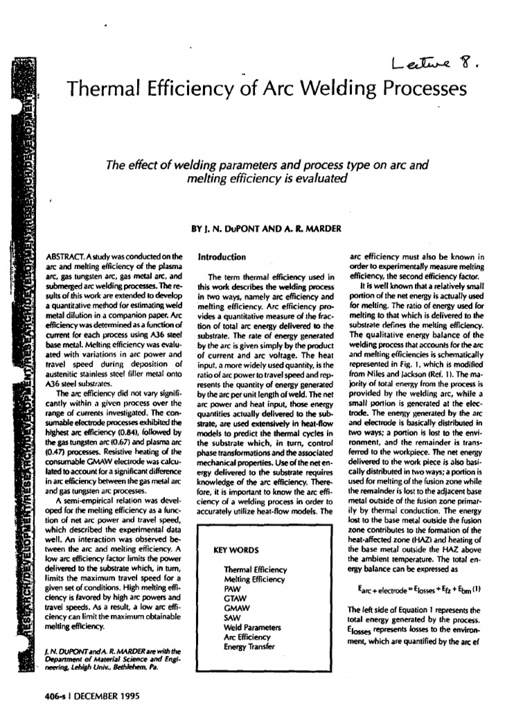Arc and Melting Efficiency in Welding | PDF | Welding | Construction