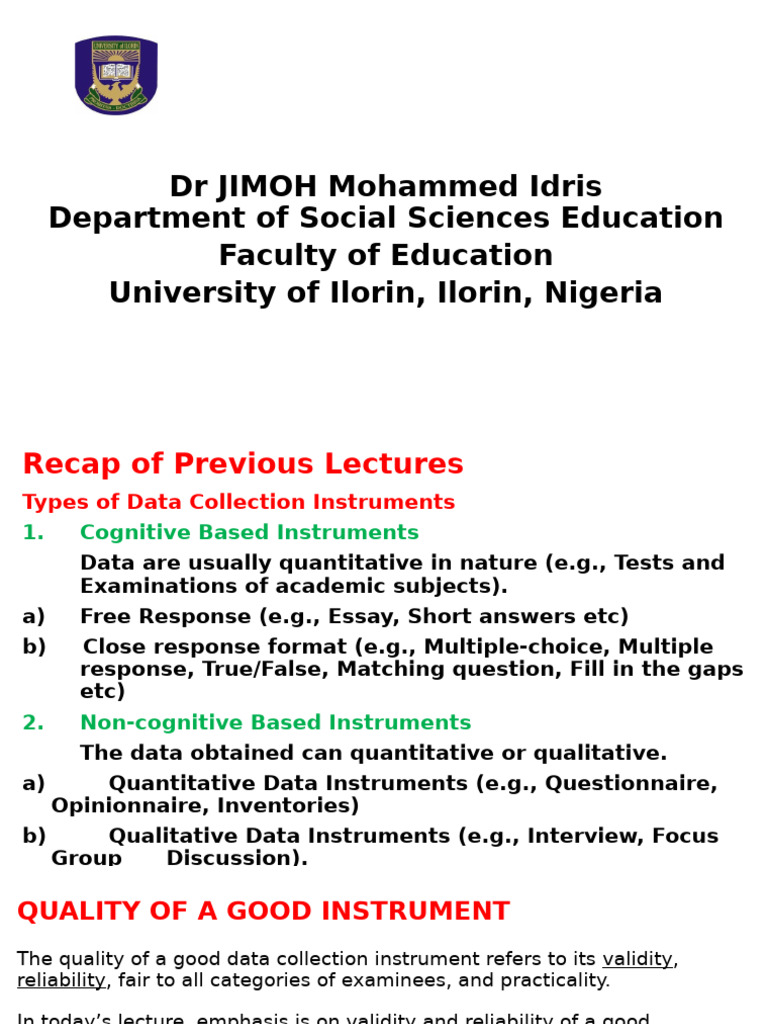 Data Collection Instruments Overview | PDF | Validity (Statistics ...
