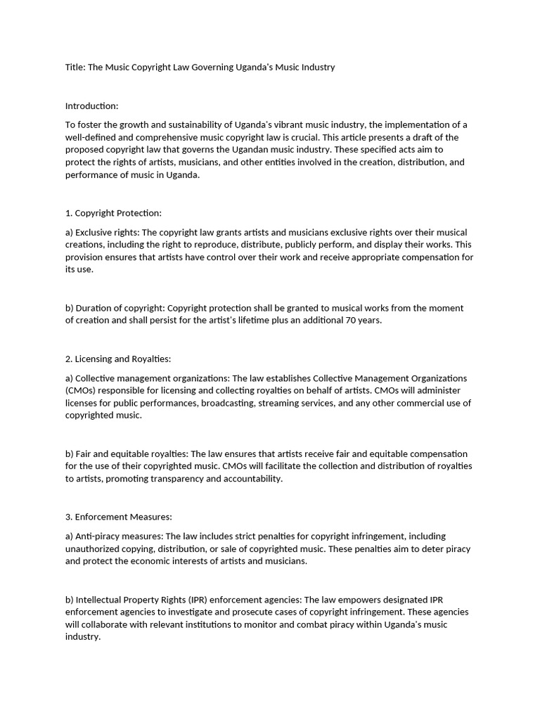 Uganda's Music Copyright Law Overview | PDF | Copyright | Copyright ...