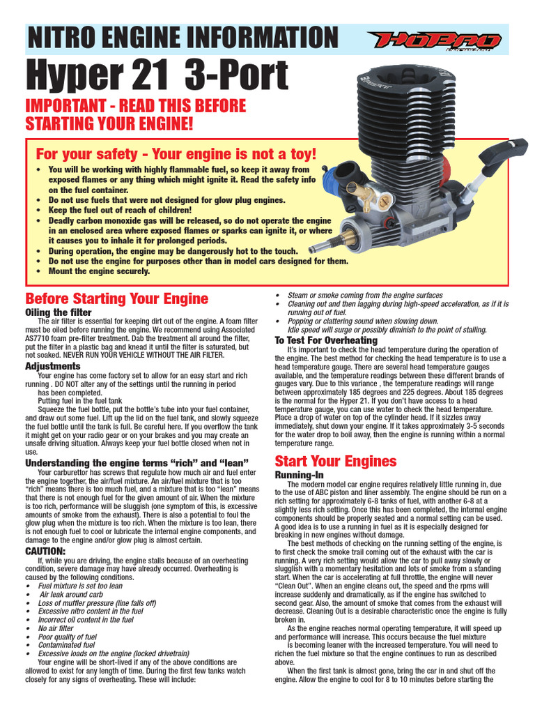 Nitro Engine Safety and Tuning Guide | PDF | Carburetor | Throttle