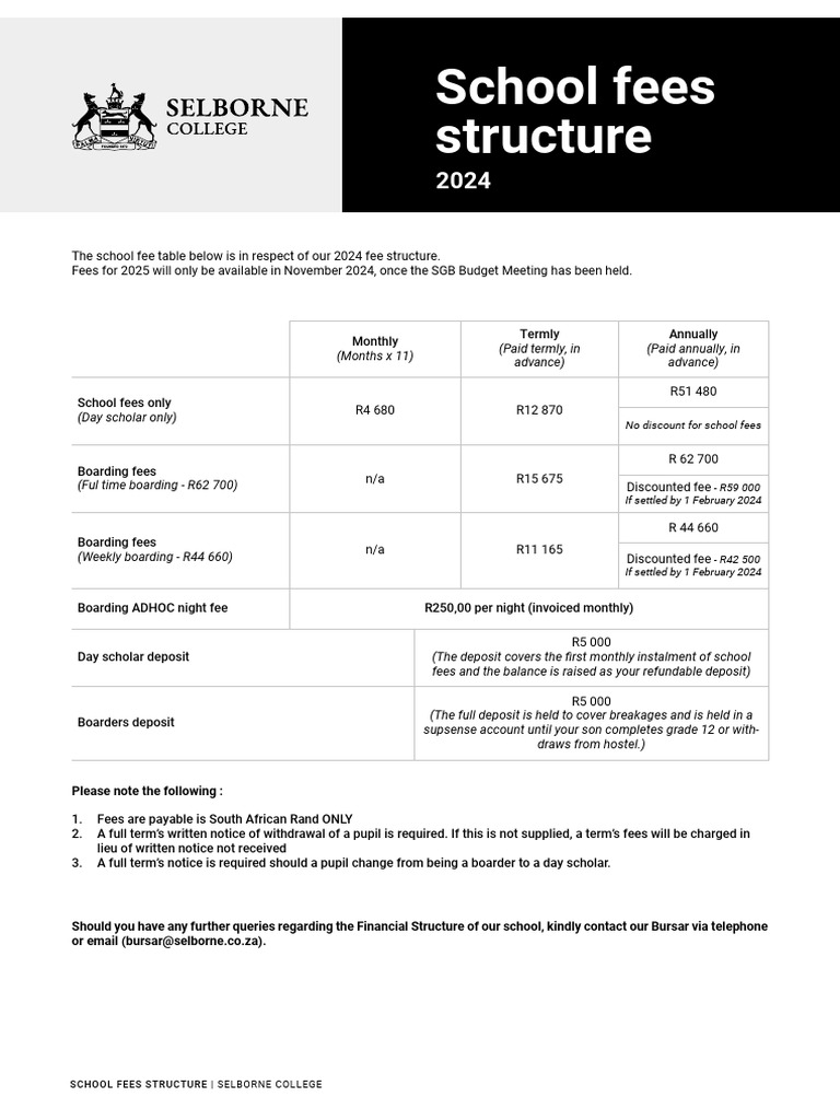 Selborne College 2024 Fees Structure | PDF | Payments | Service Industries