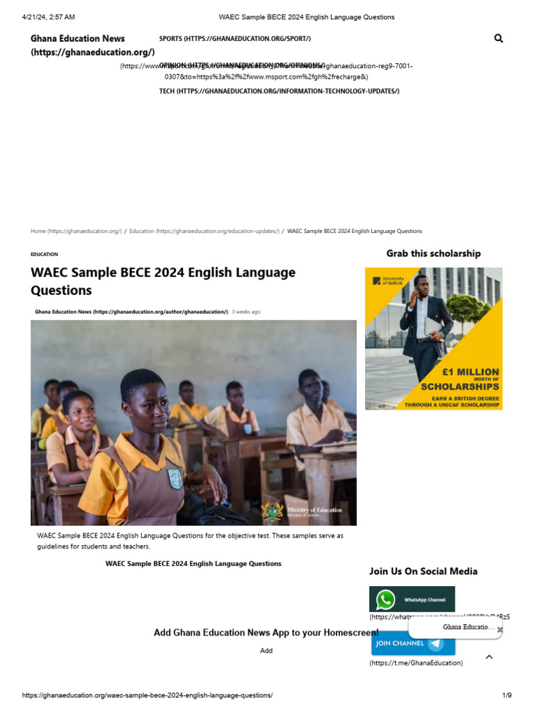 WAEC BECE 2024 English Sample Questions | PDF