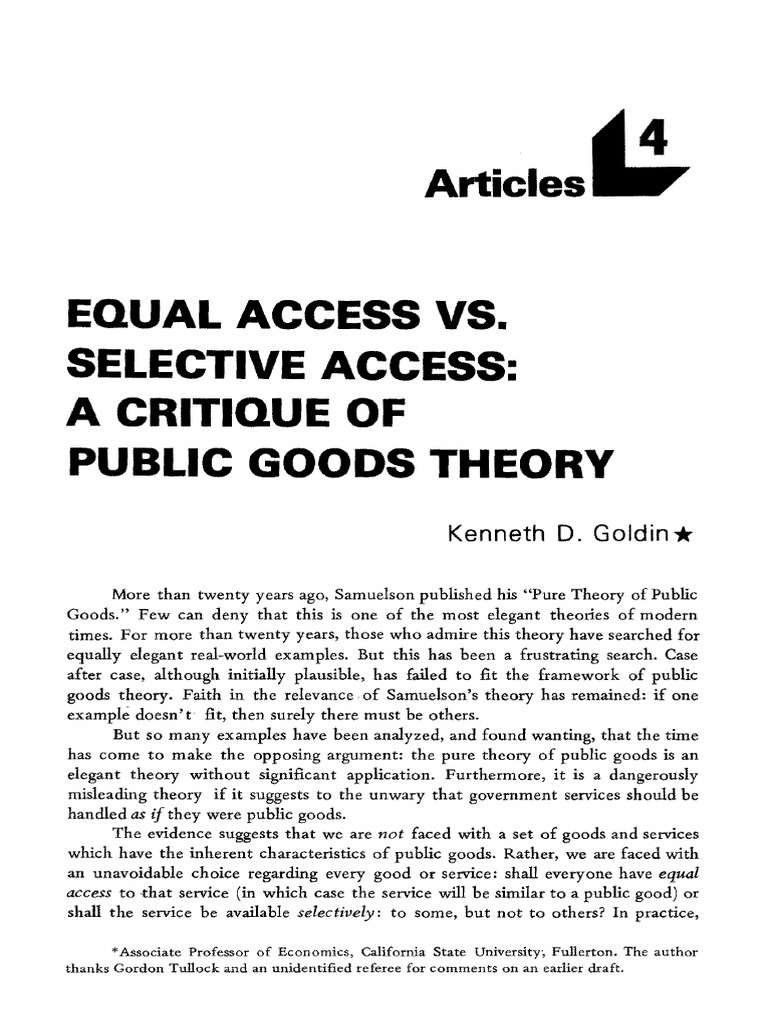 Goldin, Kenneth (1997), Equal Access vs. Selective Access - A Critique ...