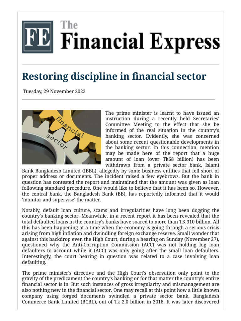 Restoring Discipline in Financial Sector | PDF | Economies