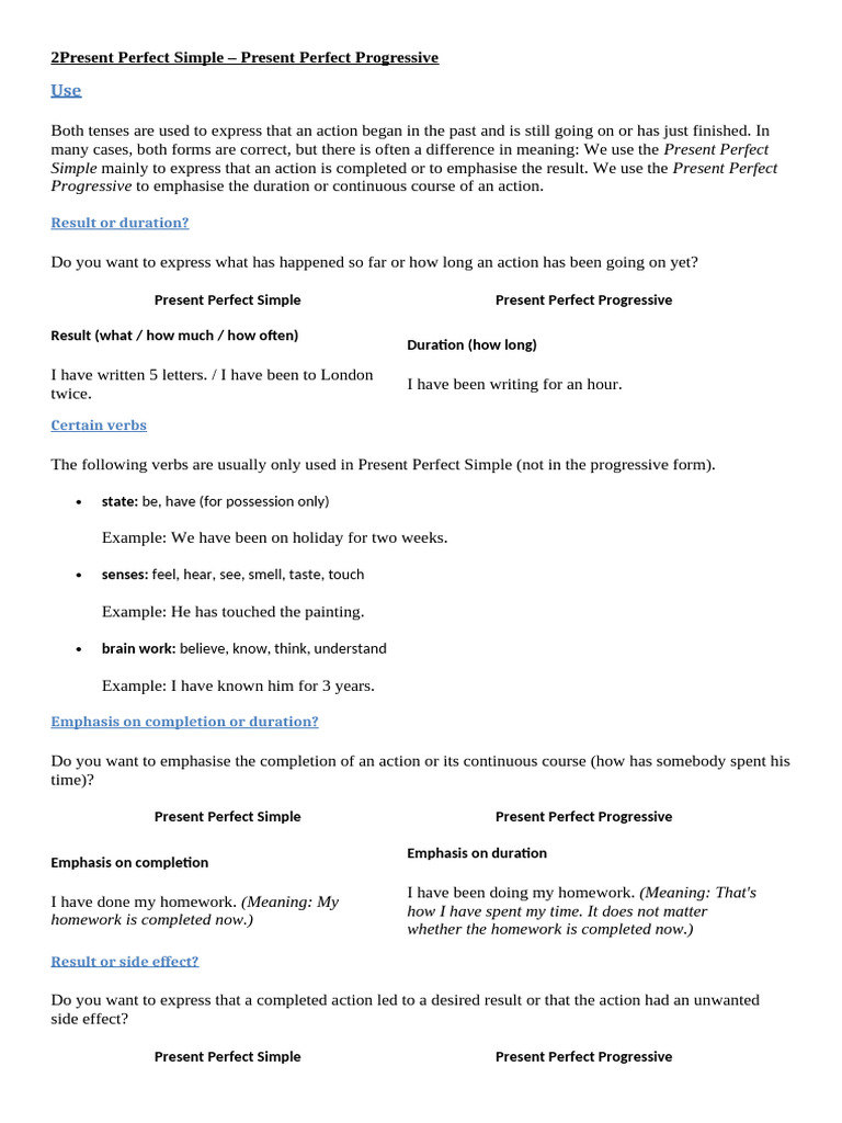 Present Perfect Tenses Explained | PDF | Perfect (Grammar) | Language ...