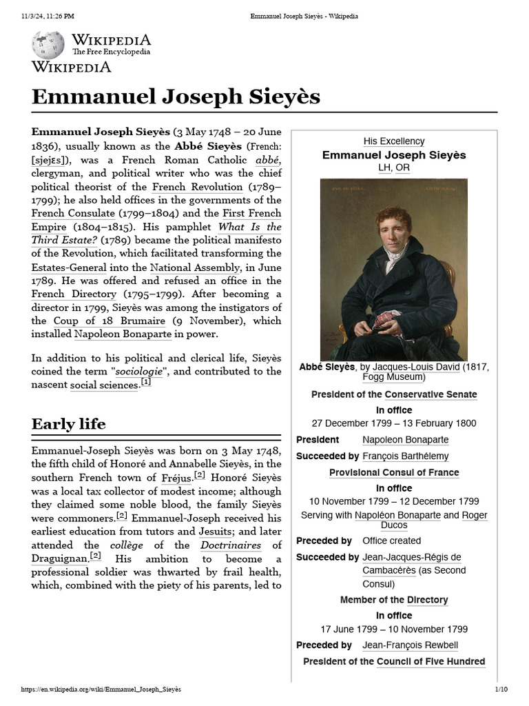 Emmanuel Joseph Sieyès: Revolution Theorist | PDF | French ...