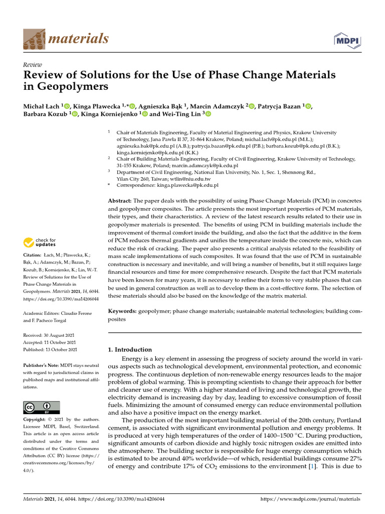 Review of Solutions for the Use of Phase Change Materials in ...
