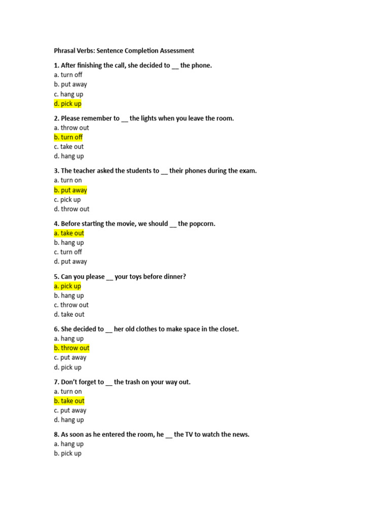 Phrasal Verbs Practice | PDF | Grammar | Syntax