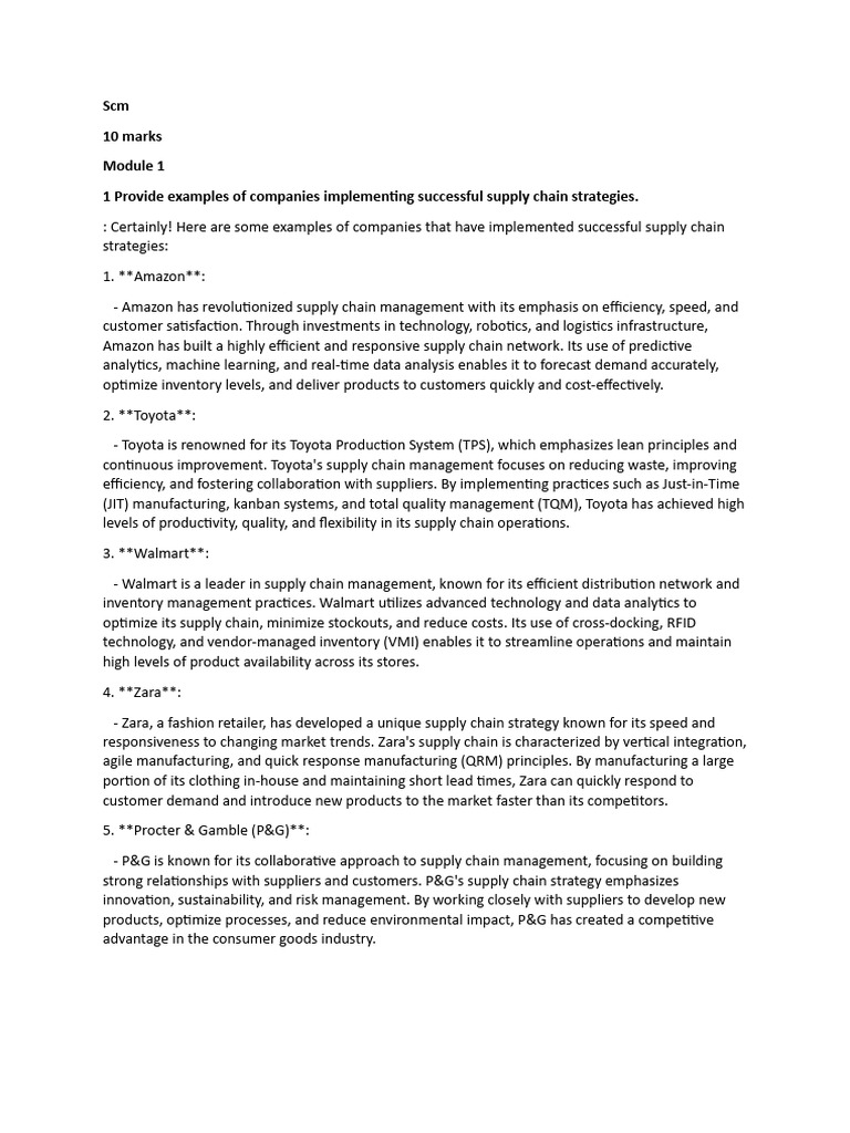 MODULE--1,2--10 MARKS ---SCM (1) | PDF | Supply Chain | Strategic ...
