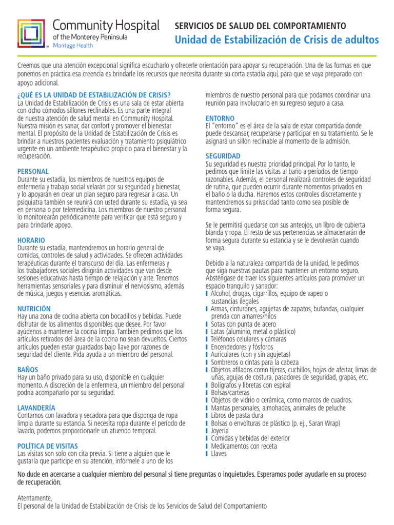 CSU Adult Patient Orientation Flier - SP | PDF