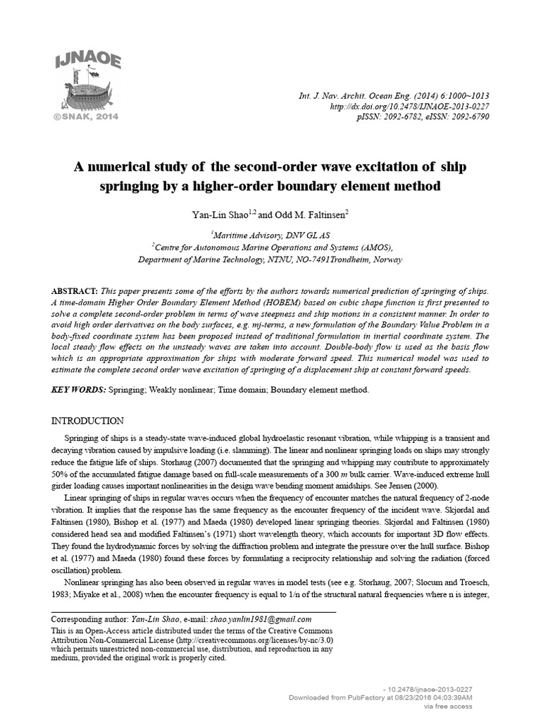 A Numerical Study of The Second-Order Wave Excitat | PDF | Differential ...