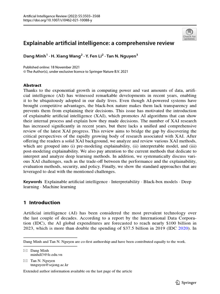 Explainable Artificial Intelligence: A Comprehensive Review: Dang Minh ...