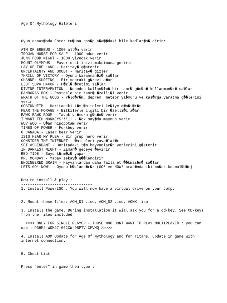 Age Of Mythology Cheat Codes Guide | PDF | Mythology | Greek Mythology