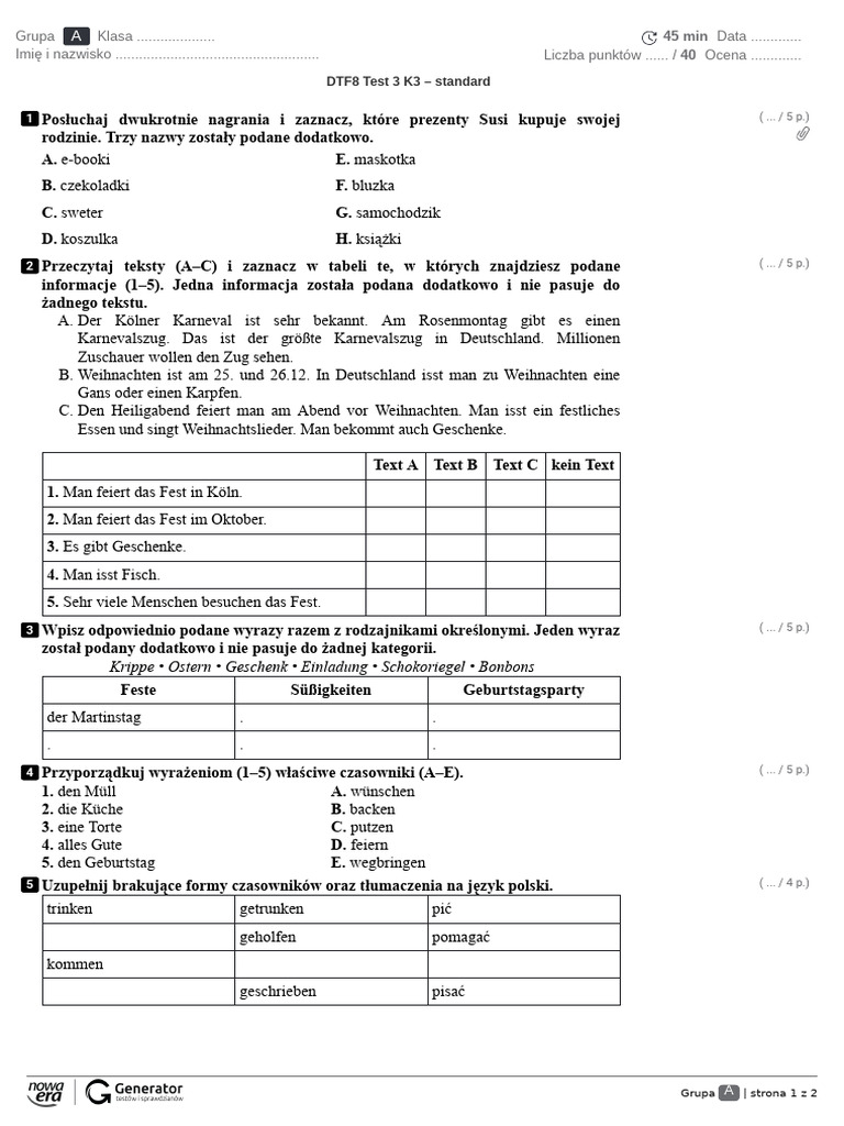 DTF8 Test 3 K3 - Standard Test (Z Widoczną Punktacją) | PDF