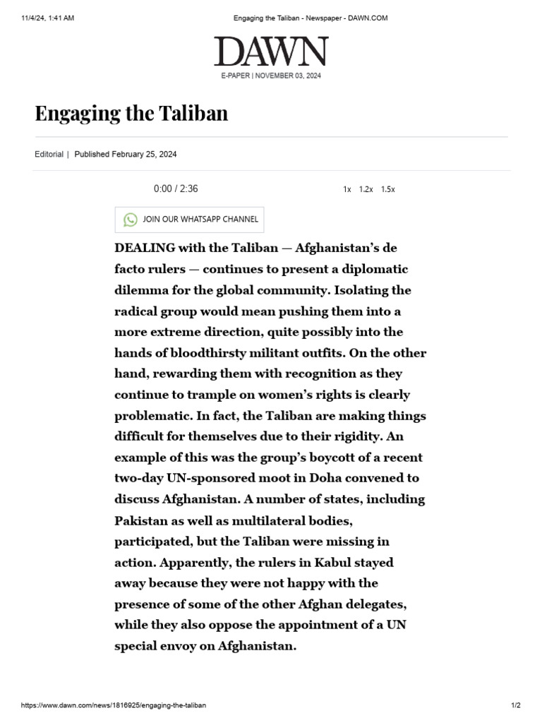 Engaging The Taliban - Newspaper | PDF | Taliban | Afghanistan
